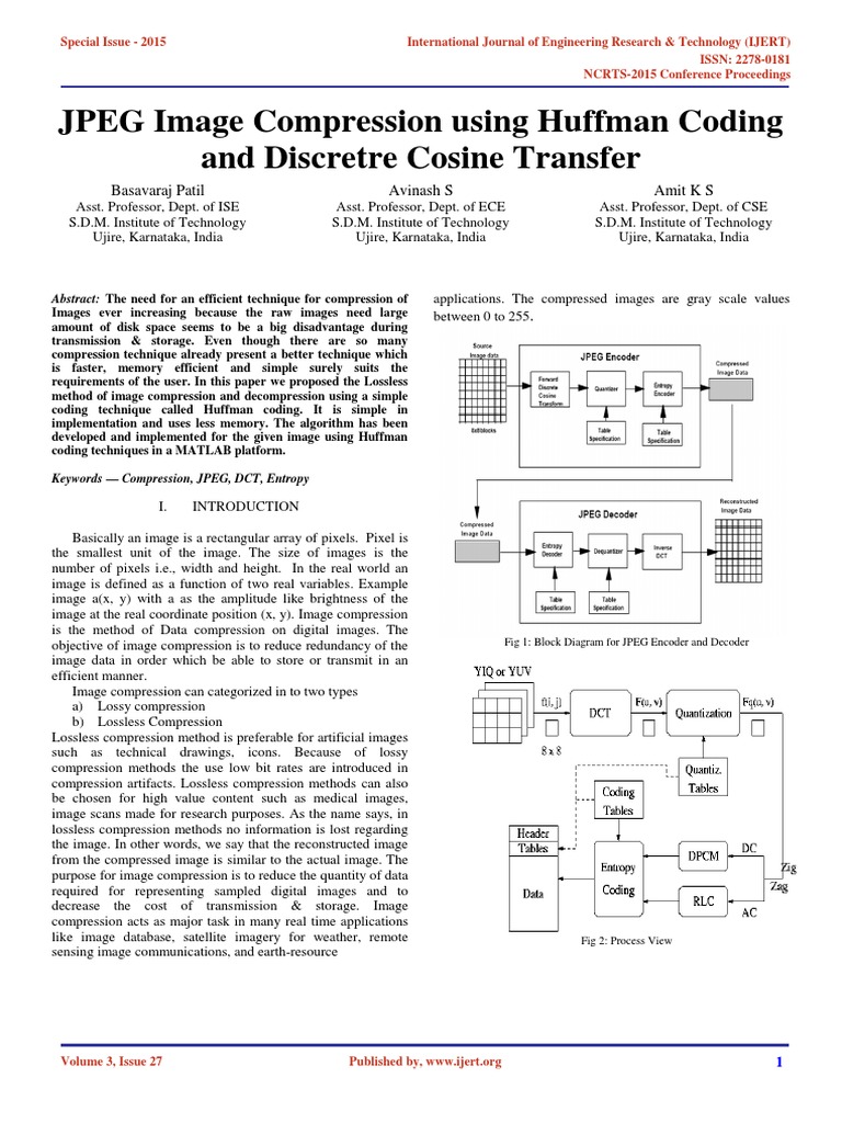 Jpeg Image Compression Using Huffman Coding And Discretre Cosine Transfer Ijertconv3is27101