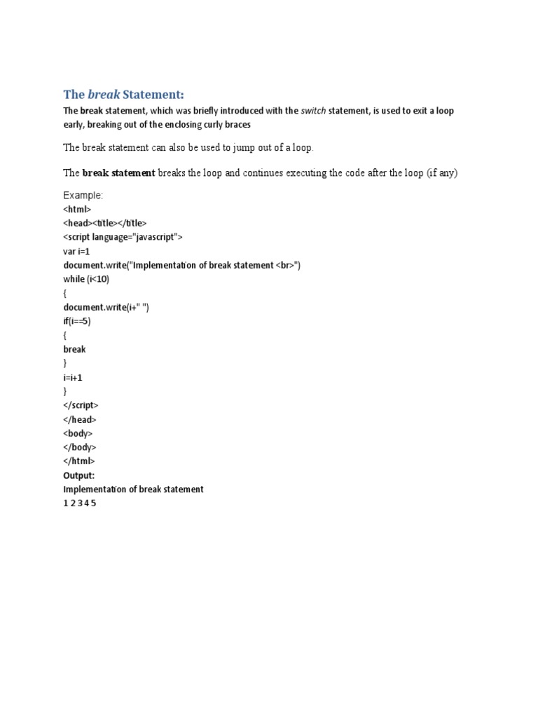 Understanding the Break Statement in JavaScript | PDF | Computers