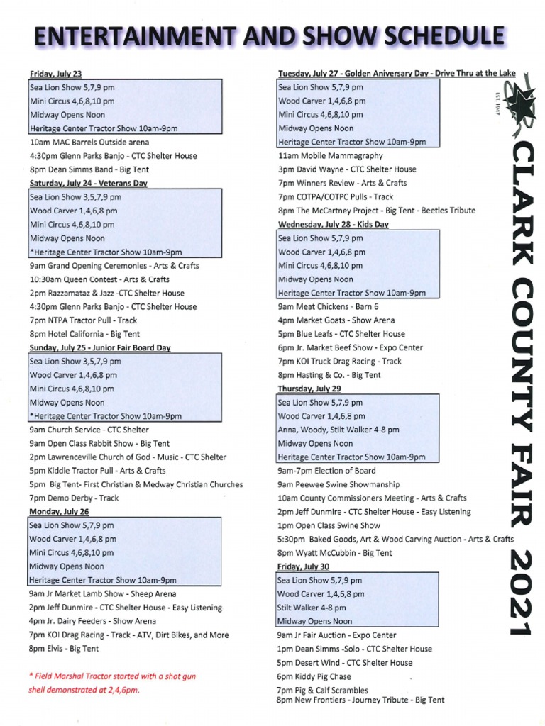 Clark County Fair - Mini Schedule of Events | PDF