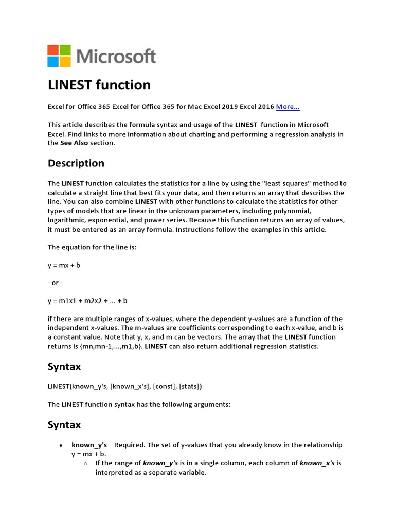 LINEST Function | Download Free PDF | Regression Analysis | Errors And Residuals