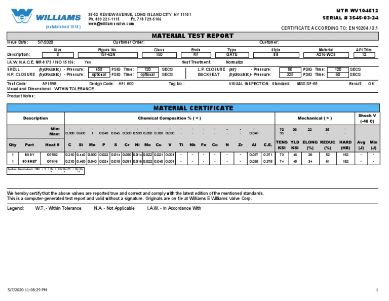 Material Test Report: (Established 1918) | PDF | Materials | Chemistry
