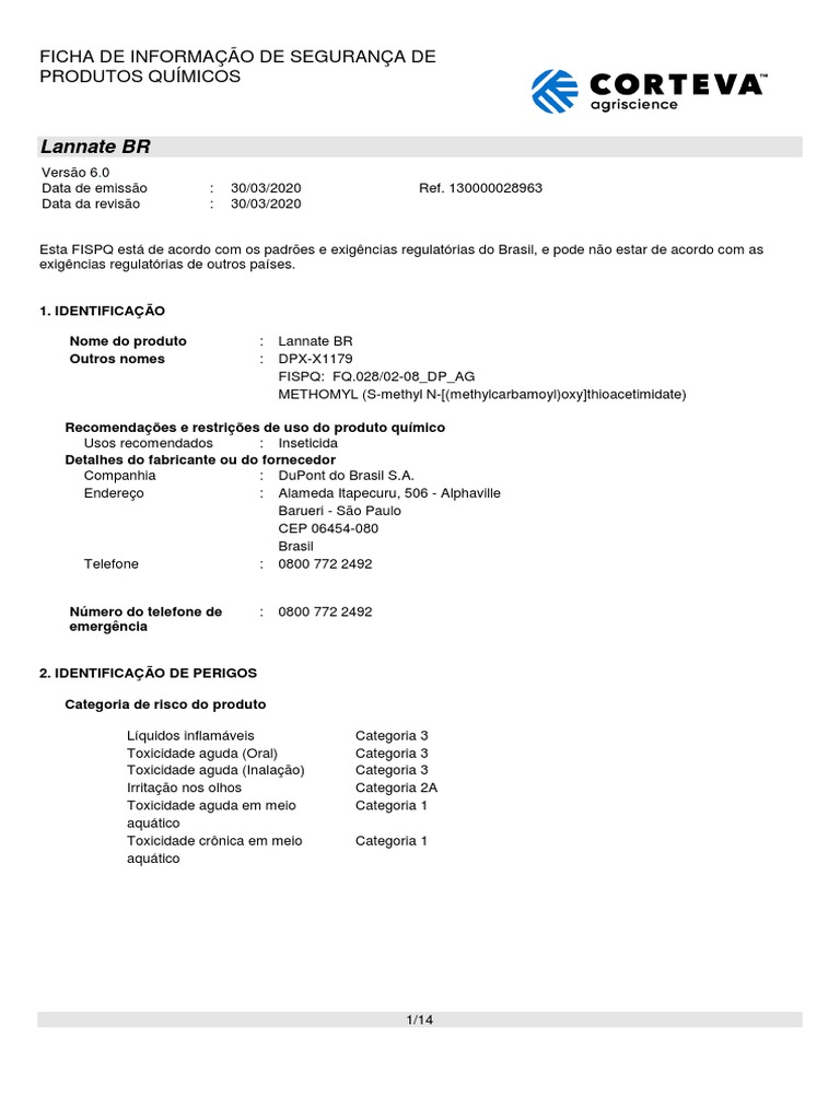 Ficha de Informação de Segurança de Produtos Químicos para o Inseticida ...