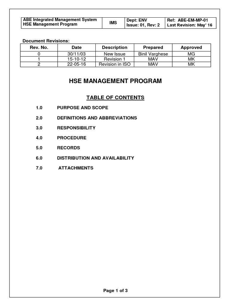 Hse. MGT Programme Abe-Em-Mp-01 | PDF | Environmental Resource ...