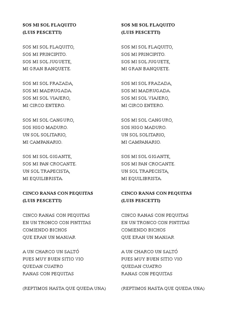 Sos Mi Sol Flaquito y Cinco Ranas - Luis Pescetti | PDF