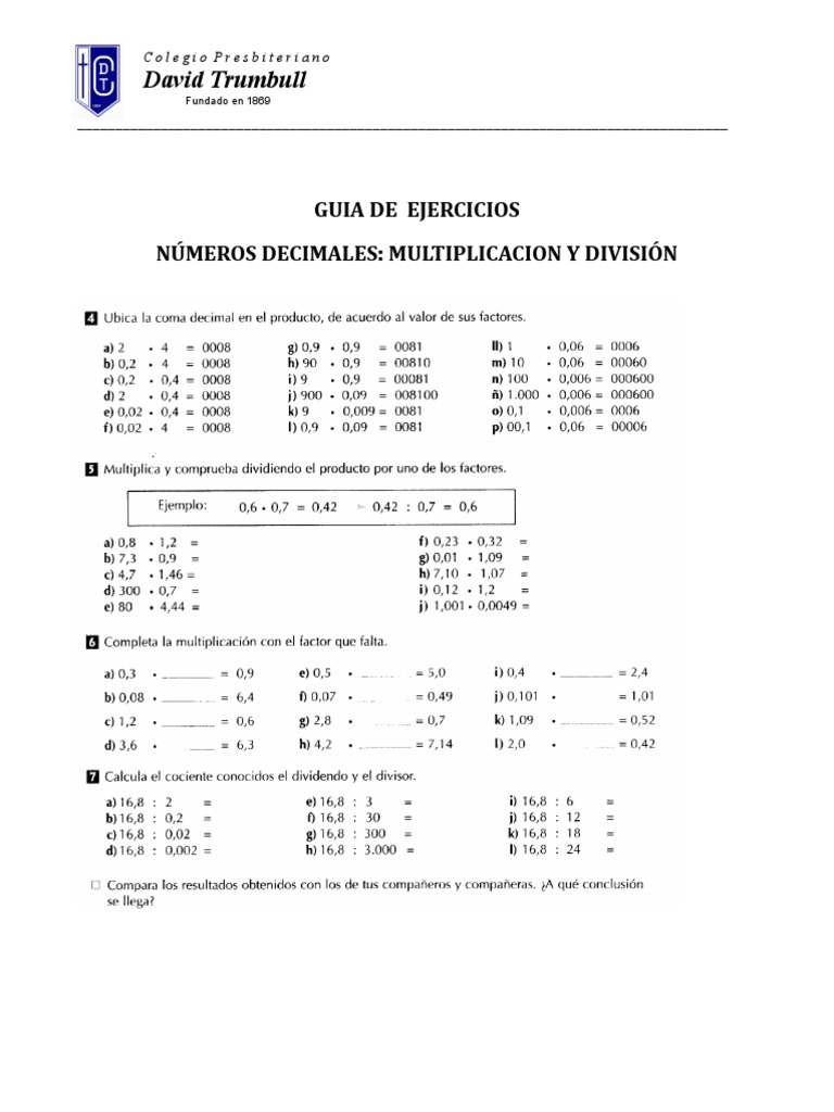 Numeros Decimales Multiplicacion y Division | PDF