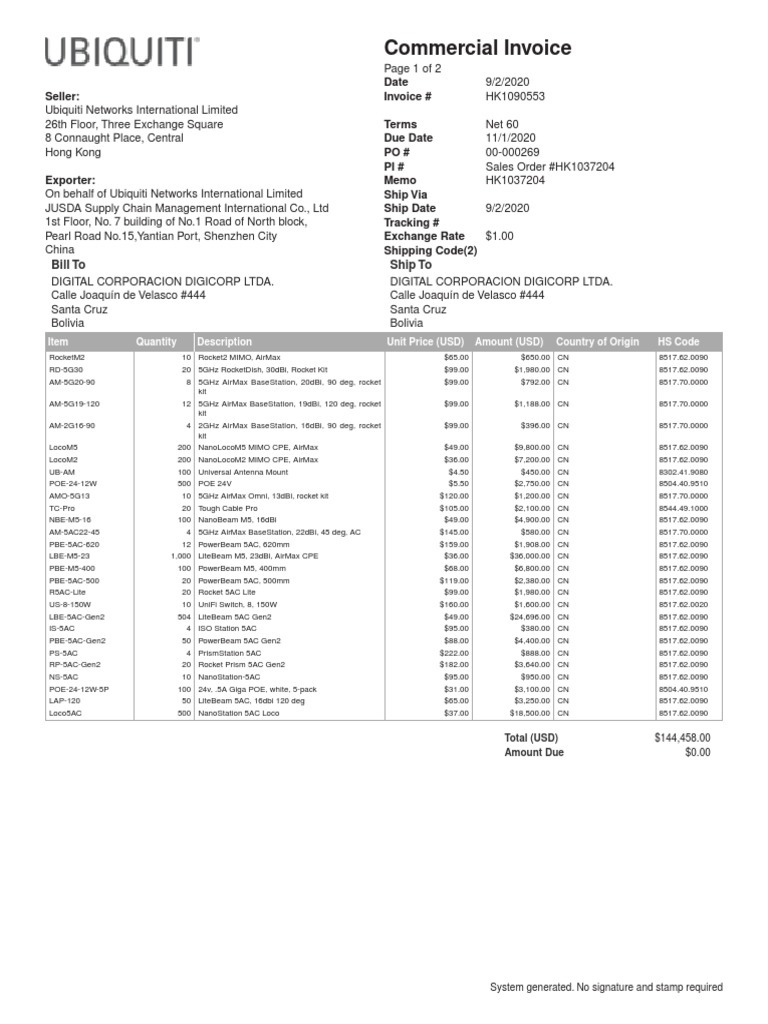 Commercial Invoice: Bill To Ship To | PDF | Invoice | Trade