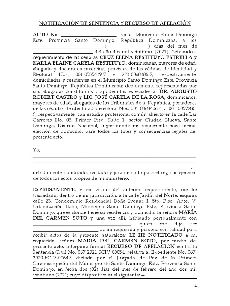 Recurso de Apelacion - Desalojo - Karla Elaine Carela Restituyo | PDF ...