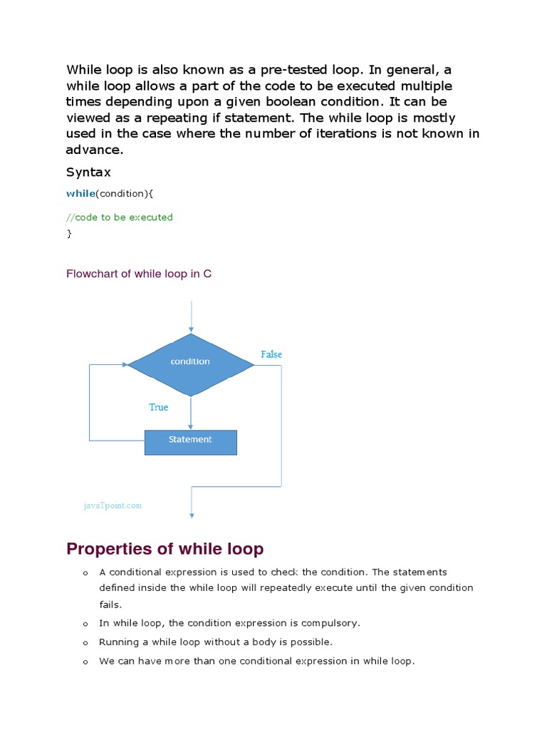 Flowchart of While Loop in C | PDF | Control Flow | Software Engineering