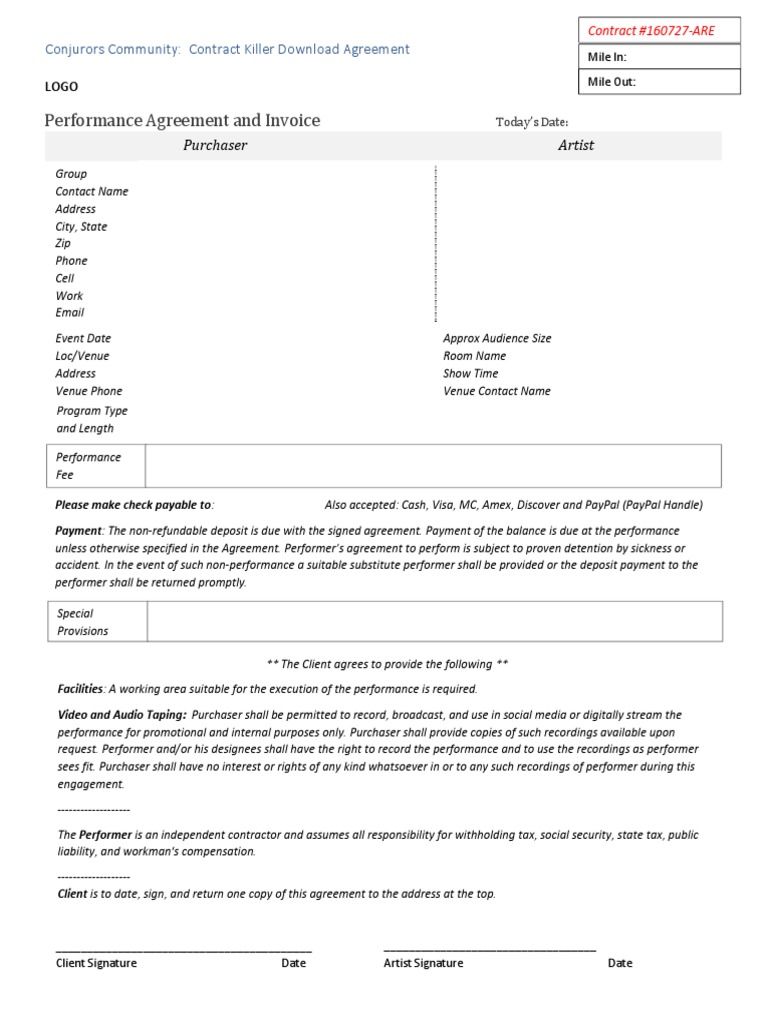 Contract for Performance Agreement | PDF | Payments | Business