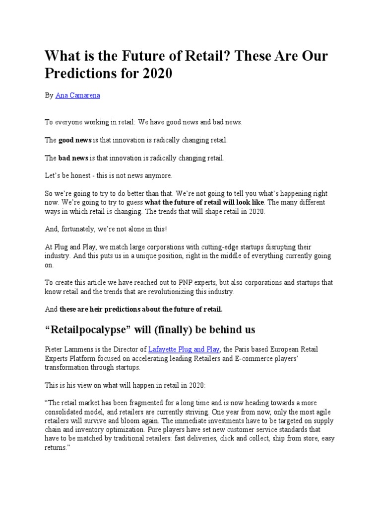 Future Retail Trends and Predictions 2020 | PDF | Retail | E Commerce