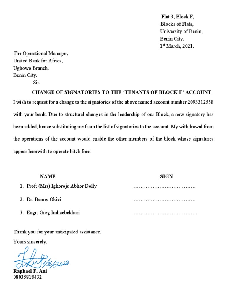 Change of Signatories | PDF