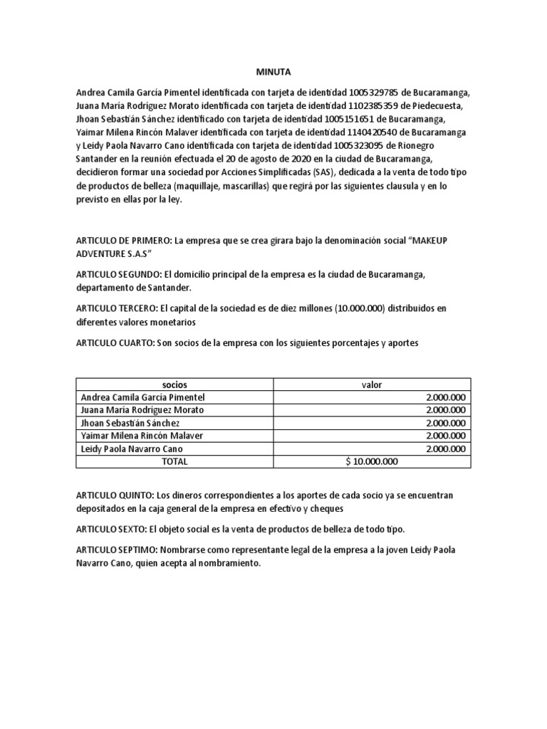 MINUTA | PDF | Negocios | Finanzas y dinero