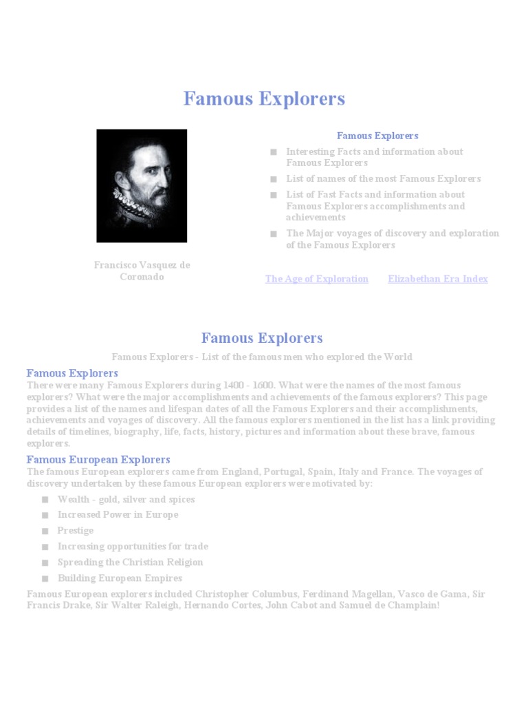 Famous Explorers | PDF | Age Of Discovery | Exploration