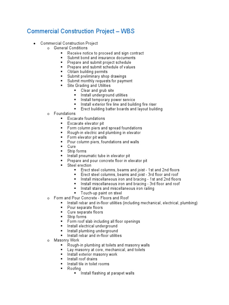 A Comprehensive Work Breakdown Structure for a Commercial Construction ...