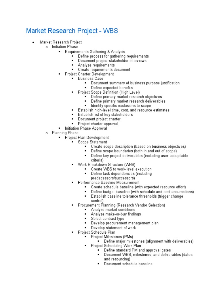 WBS - Market Research Project | PDF | Business | Evaluation