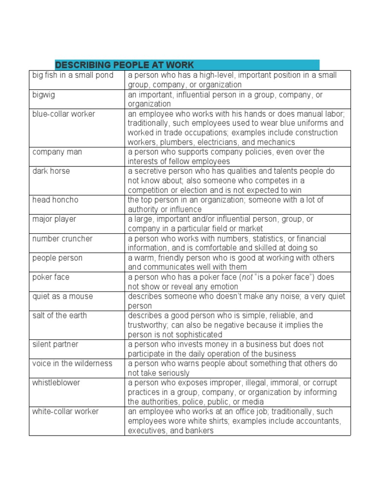 Idioms for Describing Workplace Wisdom | PDF | Employment | Business