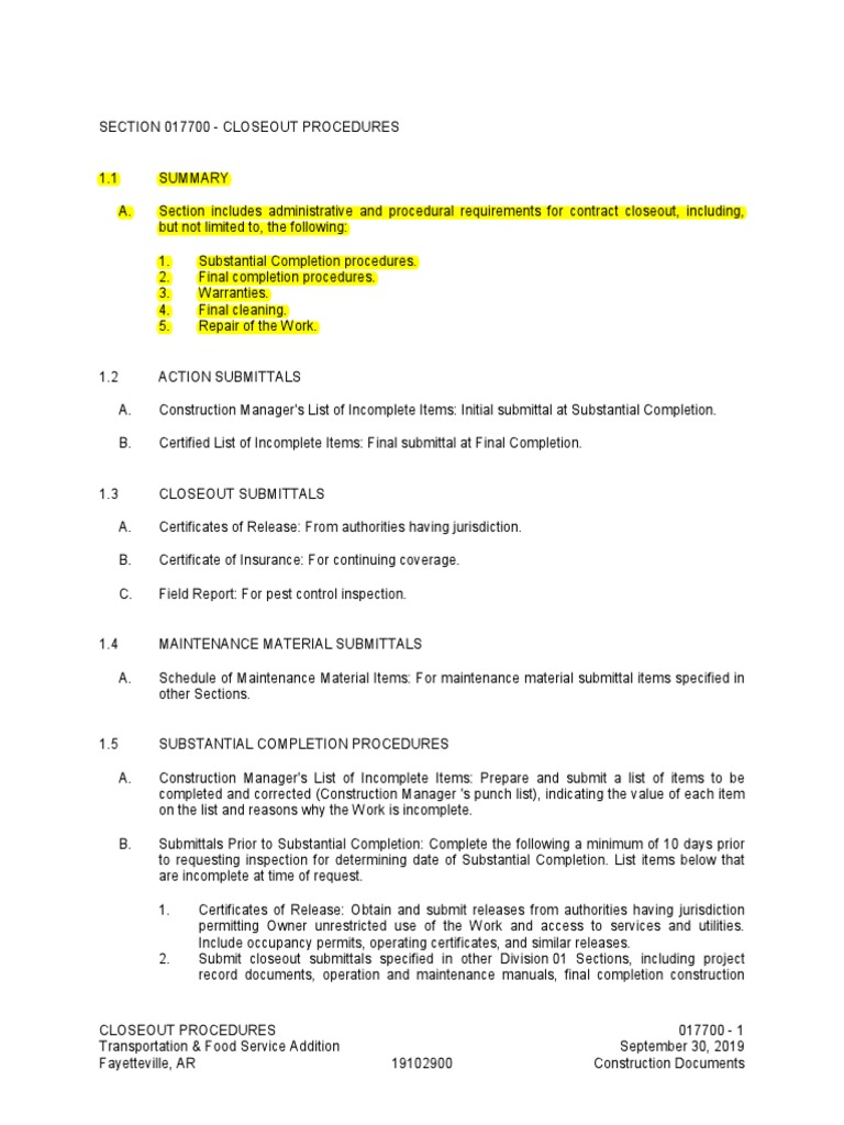 Section 017700 - Closeout Procedures | Download Free PDF | Architect ...