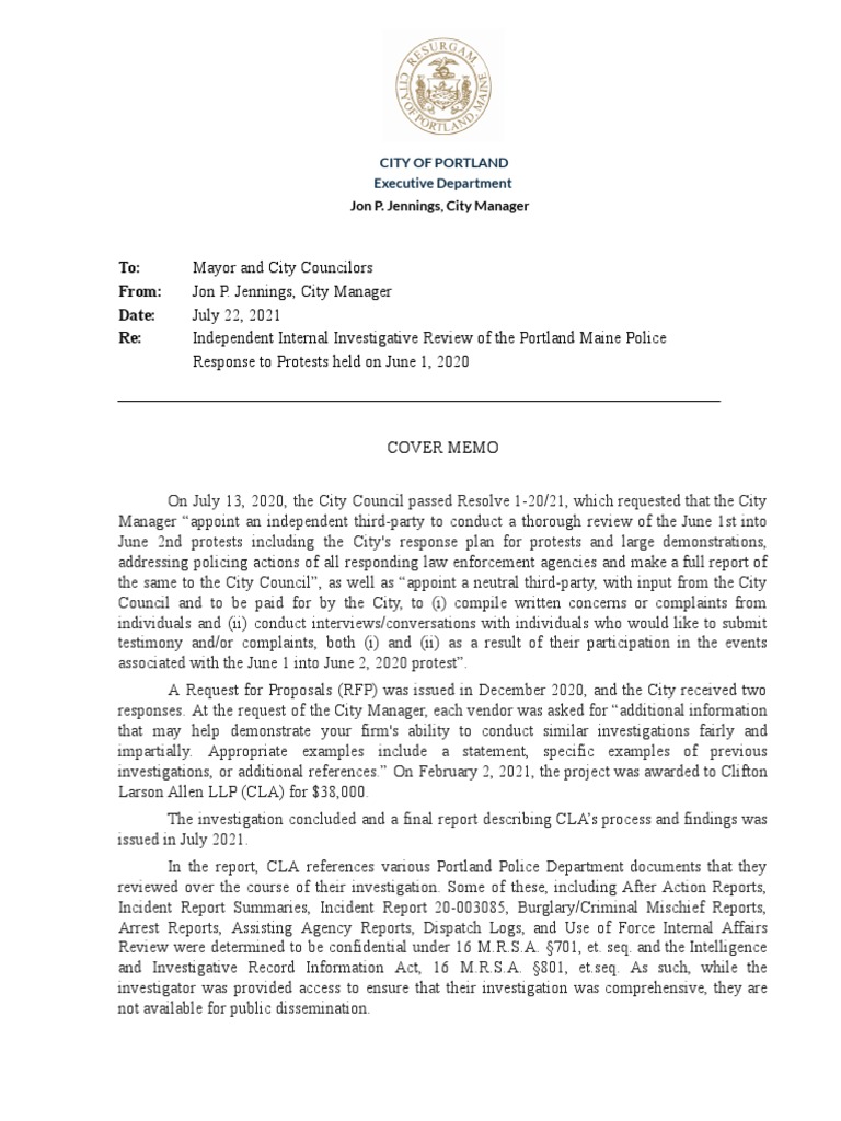 PPD Independent Investigation Final Report and CM Cover Memo | PDF ...