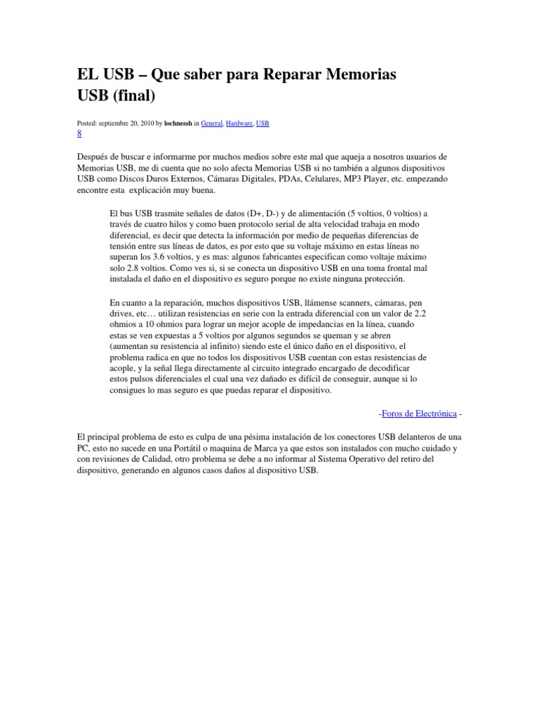 Como Conectar Pines de Usb | PDF | USB | Memoria USB