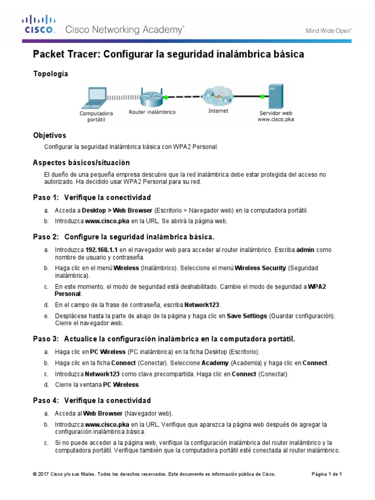 6.5.3.2 Packet Tracer - Configure Basic Wireless Security | PDF