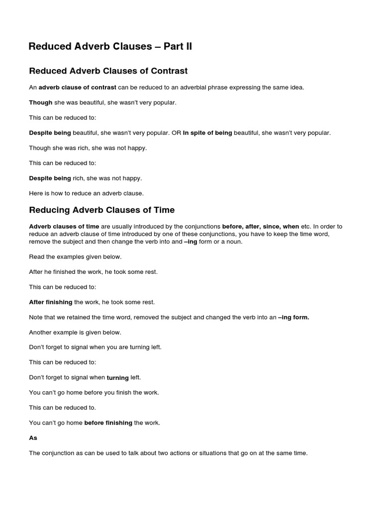 Reduced Adverb Clauses - Part II | PDF