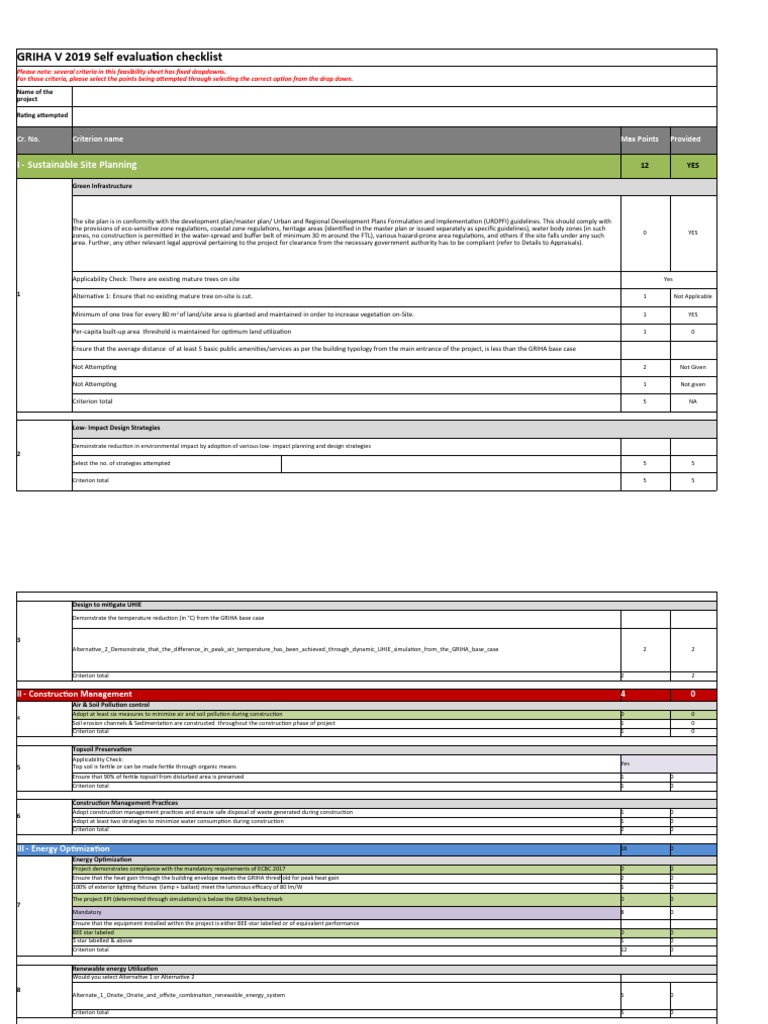 GRIHA V 2019 Self Evaluation Checklist: I - Sustainable Site Planning ...