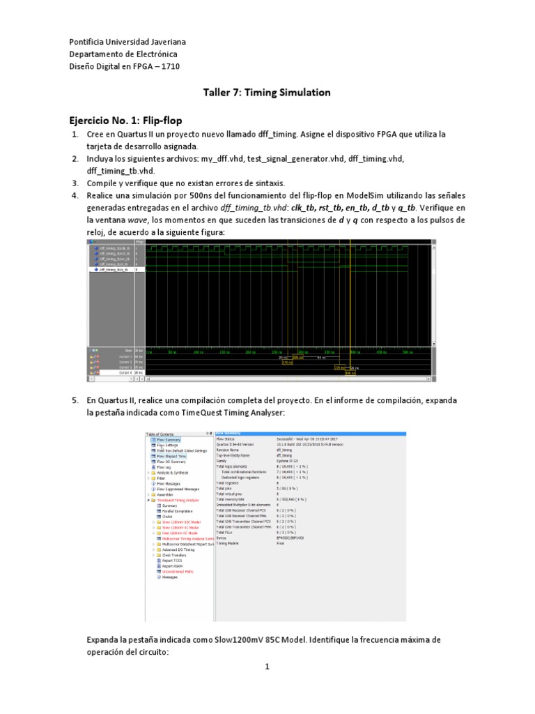 Simulación de tiempos de un flip-flop en FPGA usando Quartus II y ModelSim | PDF | Vhdl ...