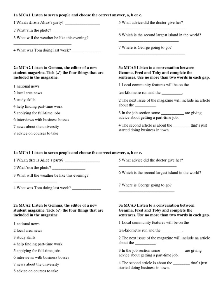 Listening Comprehension and Magazine Content Activities | PDF ...