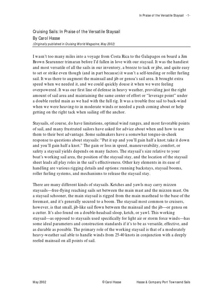 Cruising Sails: in Praise of The Versatile Staysail by Carol Hasse ...