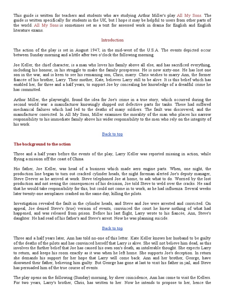 All My Sons: Study Guide for Students | PDF
