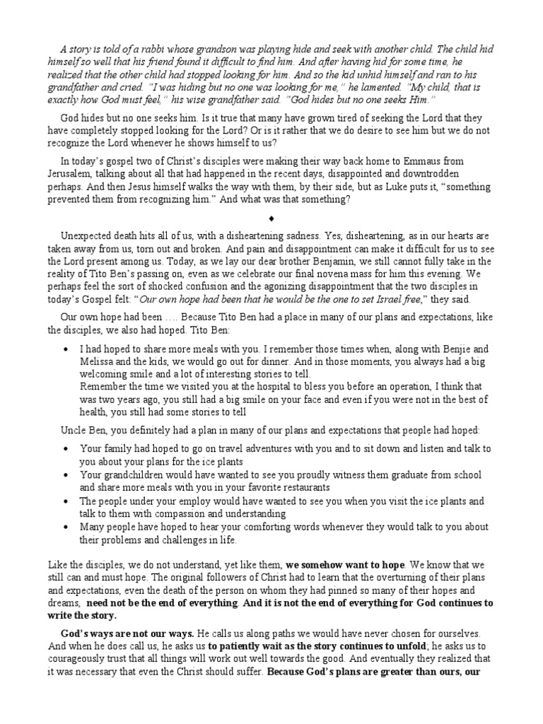 Homily Funeral Mass Waiting in Hope B | PDF | Disciple (Christianity ...