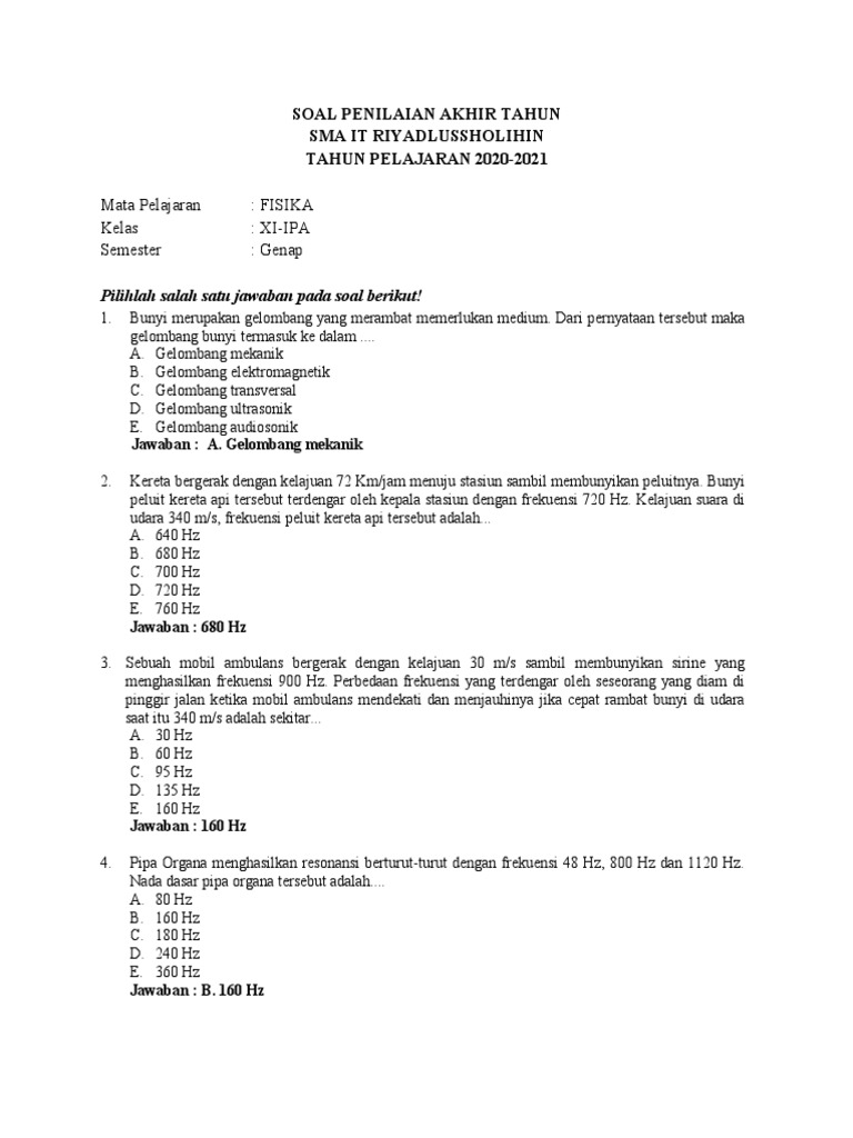 Soal Pat Fis Xi 2019-2020 | PDF | Metode & Bahan Ajar | Sains & Matematika