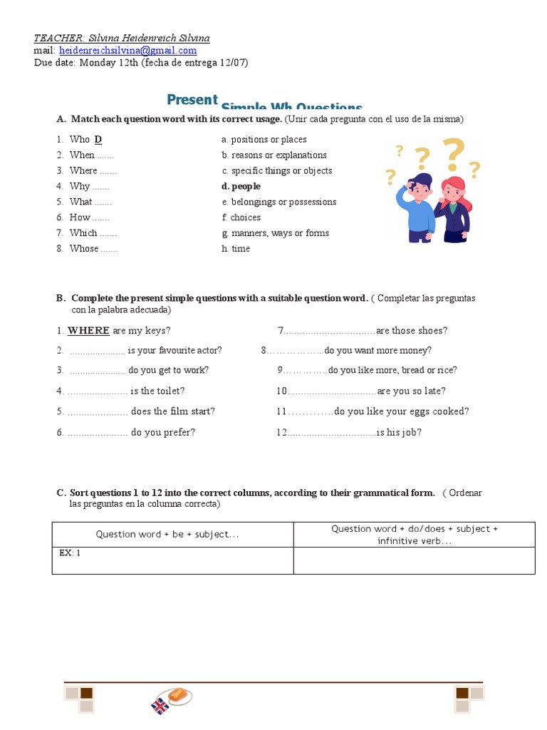 TASK 3 - Simple Present - WH Question Words | PDF | Question