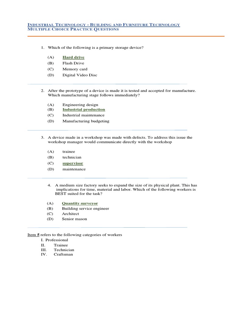Industrial Technology - BFT - Practice Test 6 PDF | PDF | Computing ...