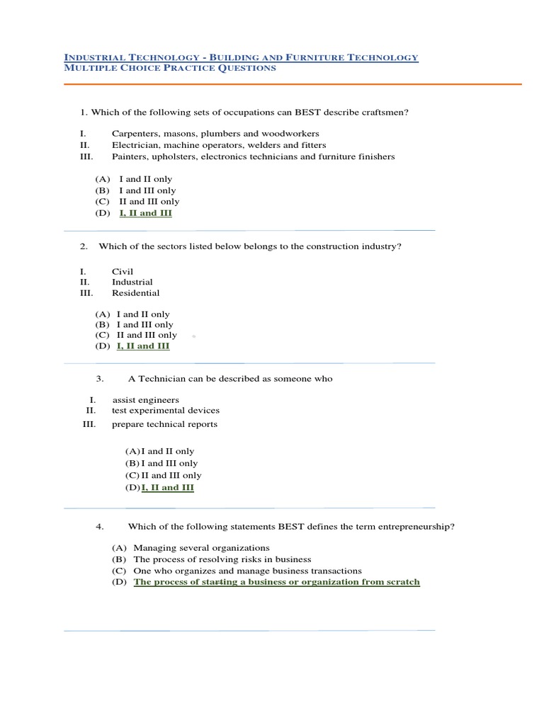 Industrial Technology - BFT - Practice Test 4 | PDF | Economies | Science
