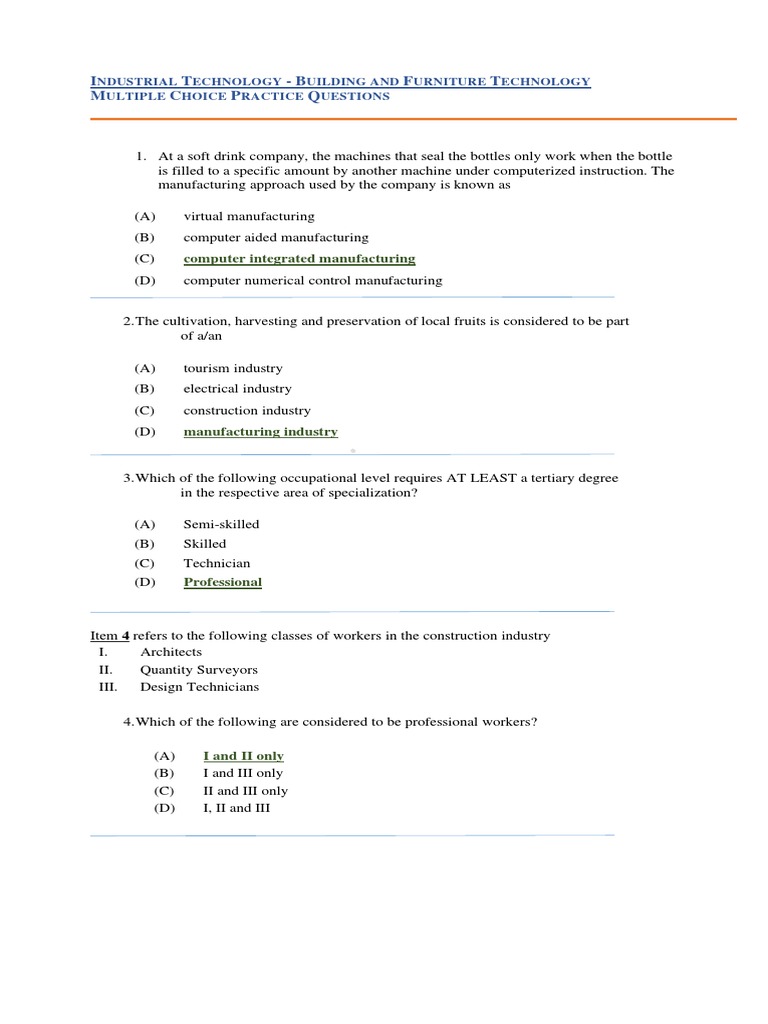 Industrial Technology - BFT - Practice Test 5 | PDF | Safety | First Aid