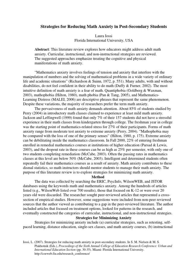 Strategies For Reducing Math Anxiety in Post-Secondary Students | PDF ...