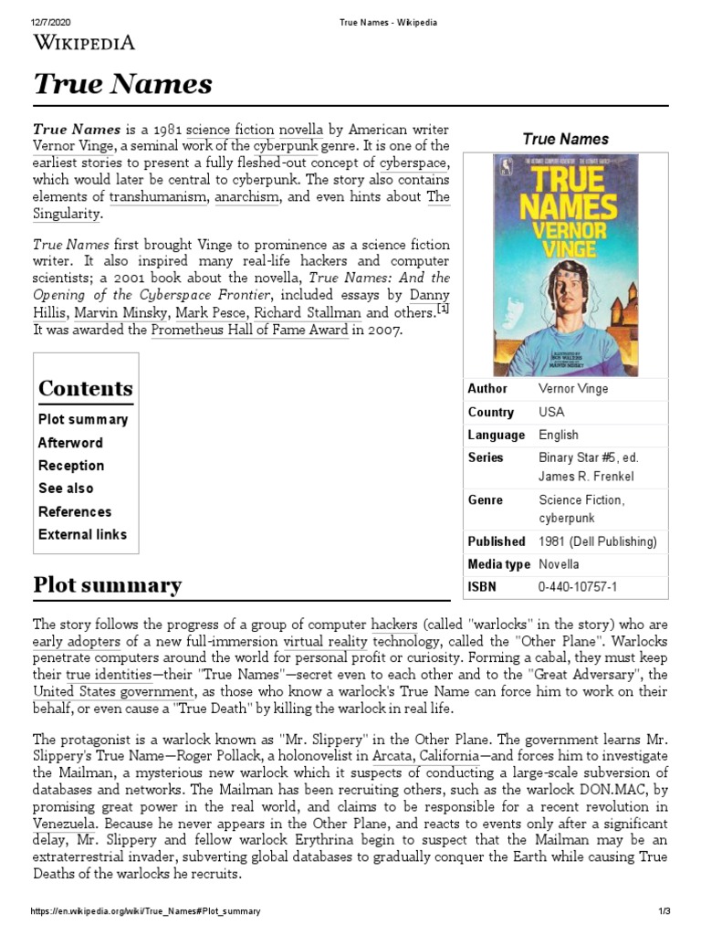 True Names Novela - Wikipedia | PDF | Computing And Information Technology