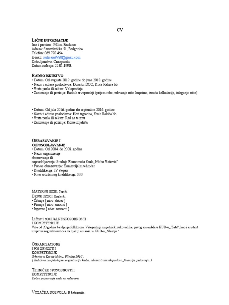 CV Obrazac 2 | PDF