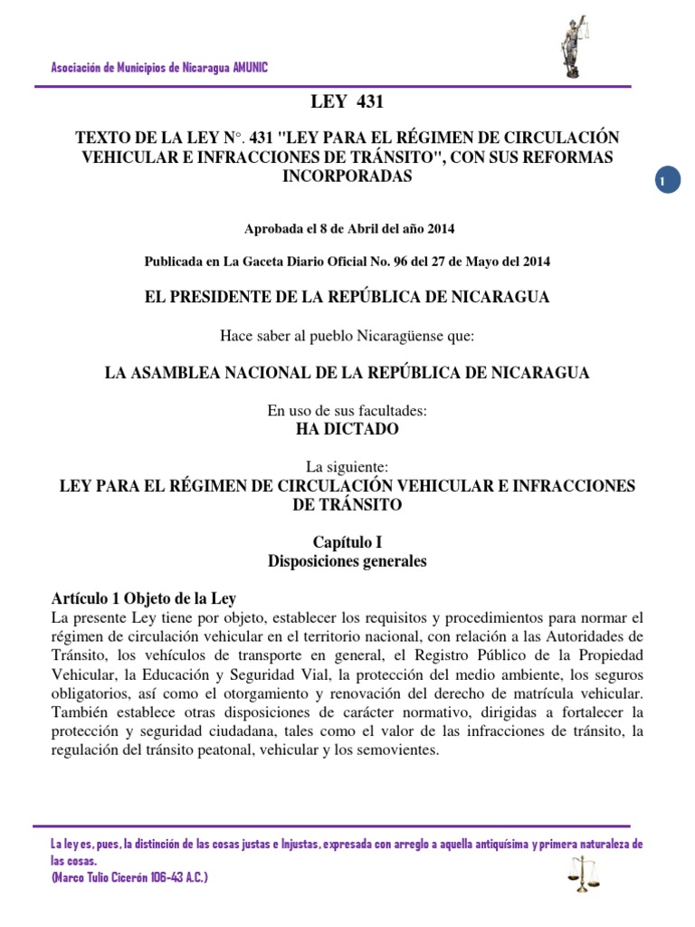 Ley 431 Ley para El Régimen de Circulación Vehicular e Infracciones de ...