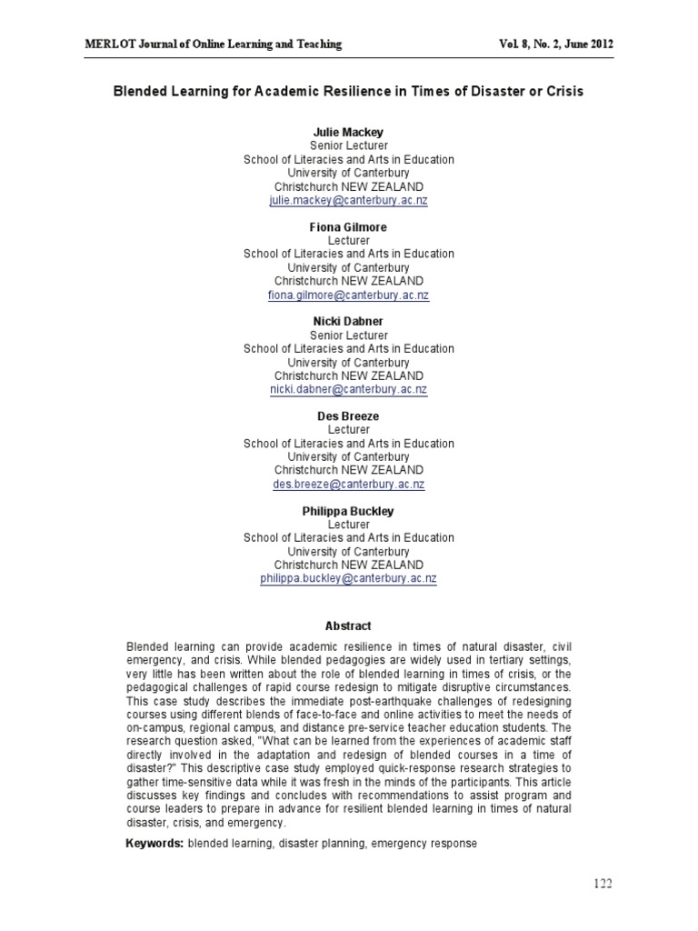 Blended Learning For Academic Resilience in Times of Disaster or Crisis ...