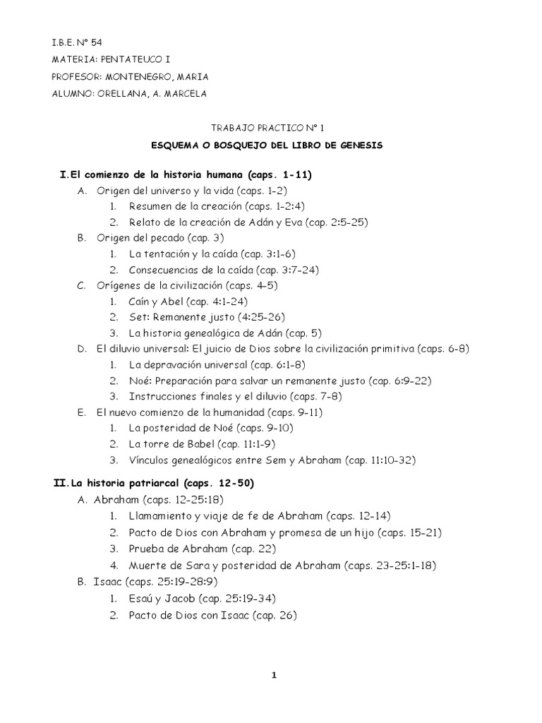 Trabajo Practico #1 - Esquema o Bosquejo de Genesis | PDF | Jacob | Isaac