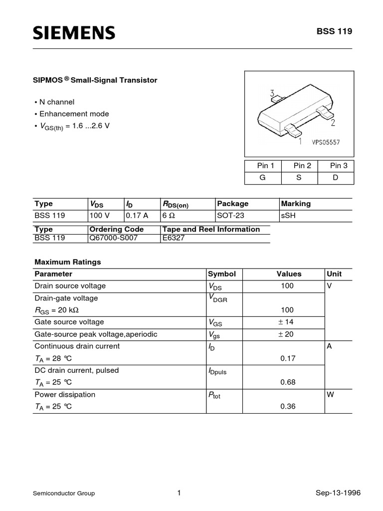 Sipmos Small-Signal Transistor: GS (TH) | PDF | Field Effect Transistor ...