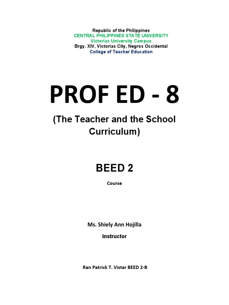 Profed 8 Final Answer | PDF | Curriculum | Teachers