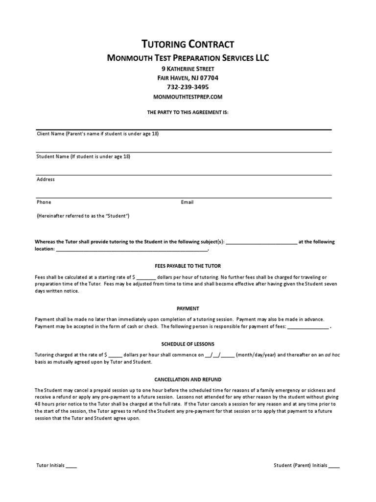 Tutoring Contract Example | PDF | Fee | Contractual Term