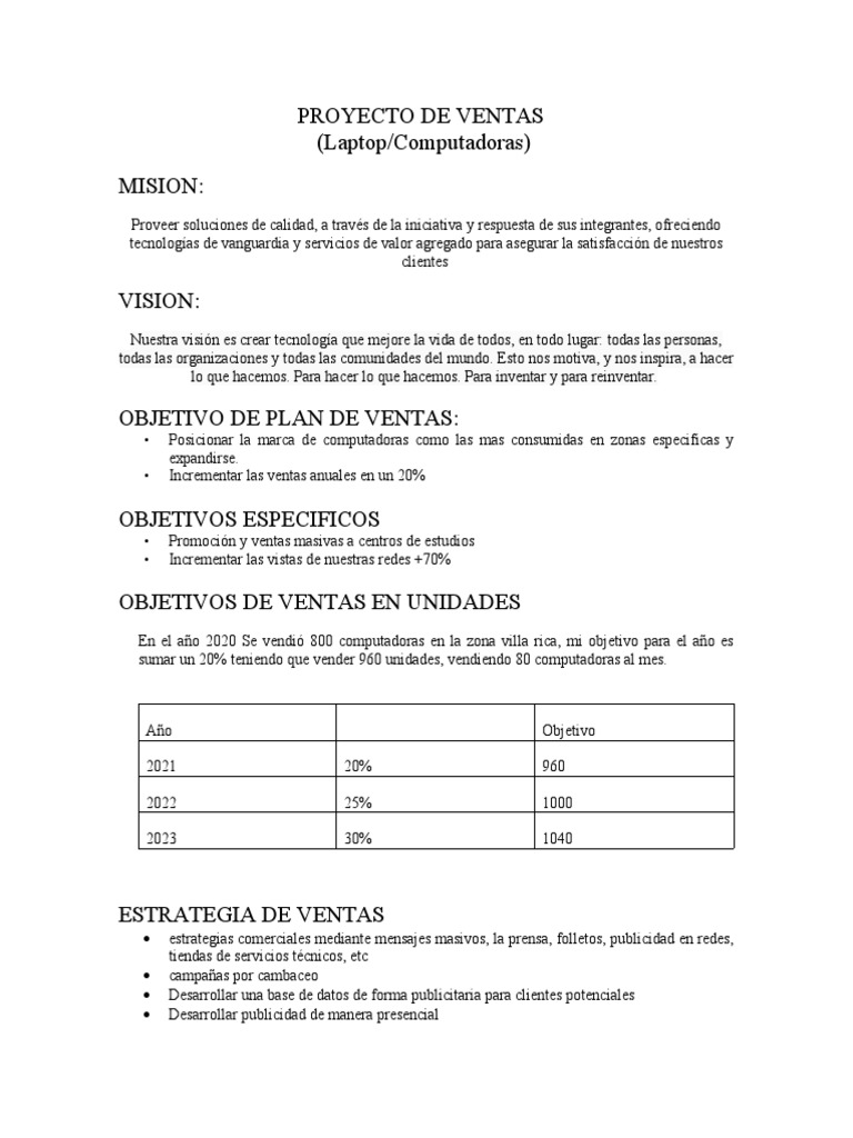 Proyecto de Venta Word | PDF | Publicidad | Business