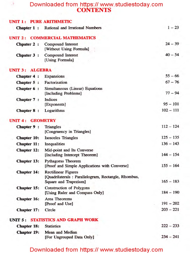 ICSE Class 9 Maths RK Bansal Contents | PDF | Wellness