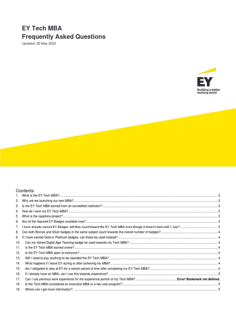Ey Tech Mba Frequently Asked Questions: Updated: 20 May 2020 | PDF ...