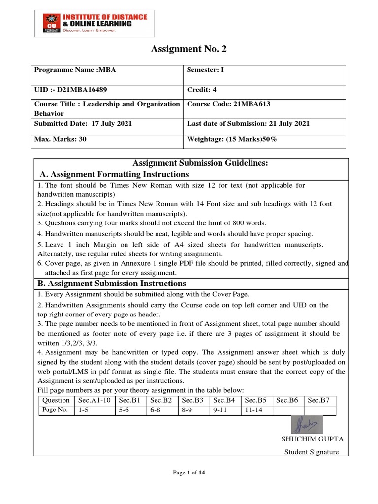 Assignment No. 2: Assignment Submission Guidelines: A. Assignment ...