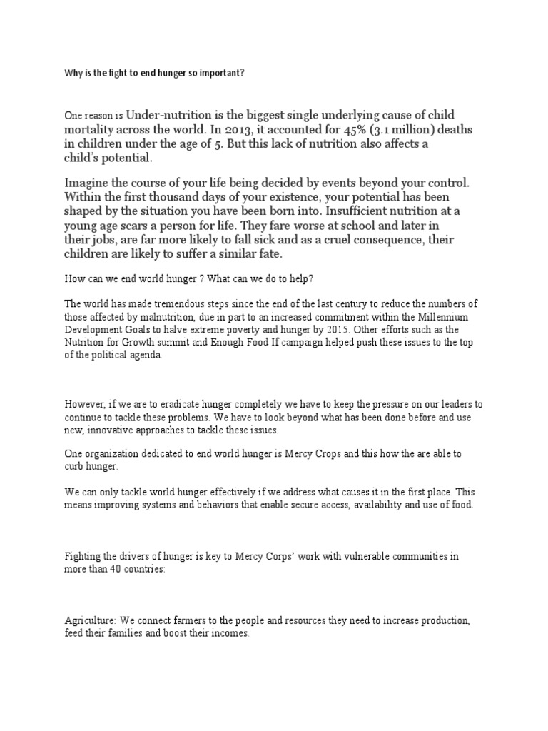 How Can We End World Hunger | PDF | Malnutrition | Hunger